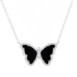 KAMARIA Black Onyx Butterfly Pendant Necklace - Silver