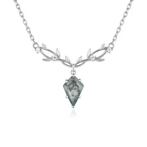 AZURA JEWELRY NEW YORK Elven Entwine Moss Agate Necklace - Silver