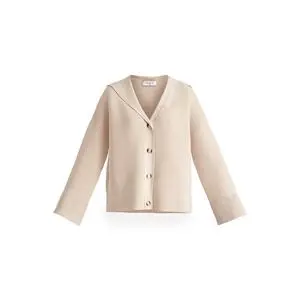 PAISIE Ribbed Knit Cardigan With Sailor Collar - Beige