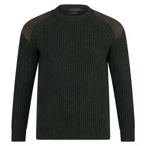 PAUL JAMES KNITWEAR Chunky British Wool Hardy Ribbed Shooting Jumper - Green