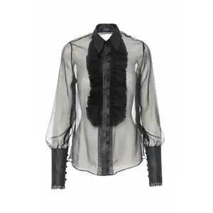 AVENUE N°29 Silk Ruffle Button-down Shirt