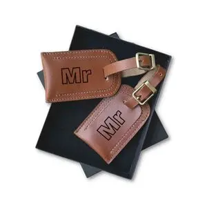VIDA VIDA Mr. And Mr. Handmade Leather Luggage Tag Set - Brown