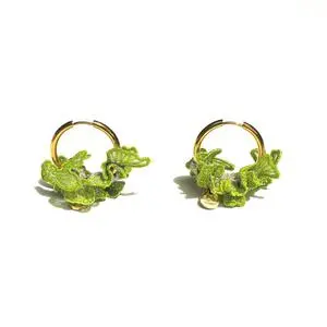 NANA WATANABE Swell Wave-Inspired Embroidered Hoop Earrings Green