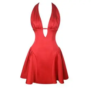 MISS CIRCLE NEW YORK Peyton Plunging Halter Keyhole Mini Dress