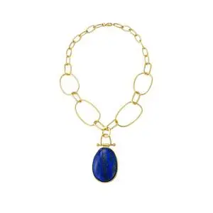 RARE MATTERS JEWELRY Luxe Oval Lapis Pendant Chain Necklace - Blue/gold