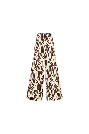 EXQUISE Abstract Print Cotton Wide-leg Pants