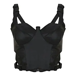 GOC DENIM Structured Cut-Out Corset Top Black