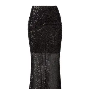 LITA COUTURE Sequin Ruched Maxi Skirt - Black