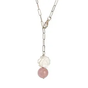 AMONTA Rose Quartz And Mother Of Pearl Necklace - Pink/silver/white