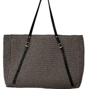 SPRINGMOONATELIER Handmade Raffia Beach Tote - Grey