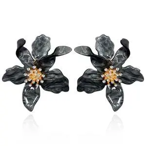 MICHAEL NASH JEWELRY Aurelia Floral Resin Drop Earrings - Black/grey