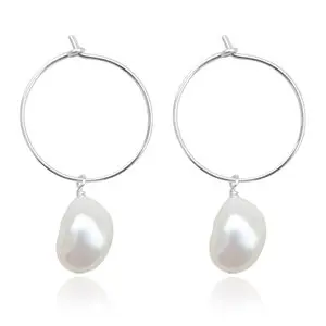KIRI & BELLE Elle Pearl Drop Hoop Earrings - Silver