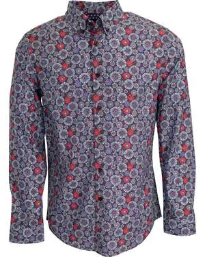 LORDS OF HARLECH Blue / Red Mitchell Daisy Geo Shirt In Blue - Blue/red