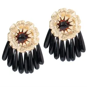 CASTLECLIFF Neutrals Peony Drop Earrings - Black