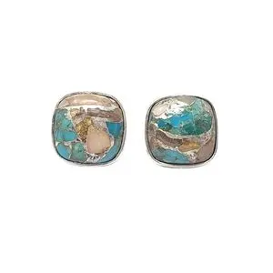 HARFI Opal Turquoise Sterling Silver Stud Earrings - Blue/silver