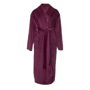 PRETTY YOU Velour Longline Robe In Bordeaux - Red