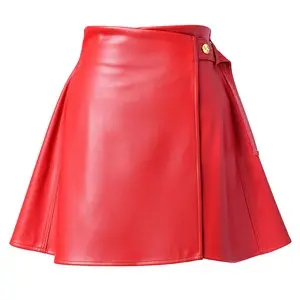 KARGEDE Vegan Leather Wrap Mini Skirt With Belt