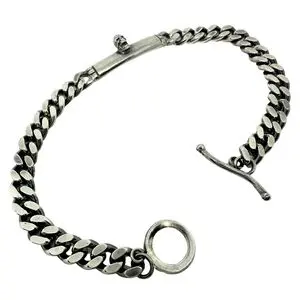 TG-JEWELLERY BY TAMARA GERVASIO Sterling Silver Skull Plate Curb Chain Bracelet - Silver/black