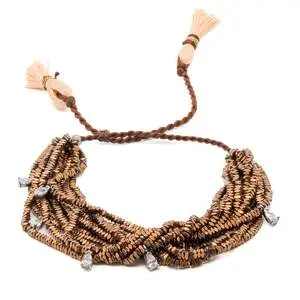 EBRU JEWELRY Hematite Stone & Diamond Multi Strand Adjustable Bracelet - Brown