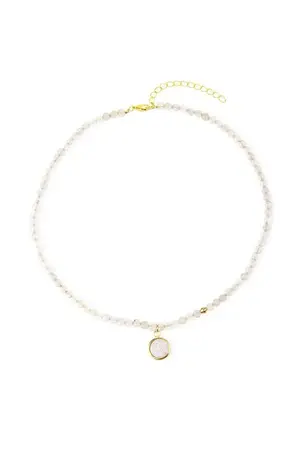 Saachi Agate Gemstone Beaded Necklace With Druzy Pendant - Brown