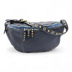 BOLSA NOVA HANDBAGS Large Italian Leather Sling Bag - Blue