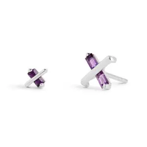 KASUN LONDON Butterfly Kiss Amethyst Earrings - Silver
