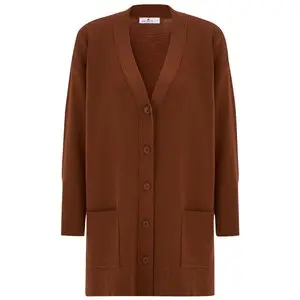 PERALUNA Nicola V-neck Long Knit Cardigan - Brown