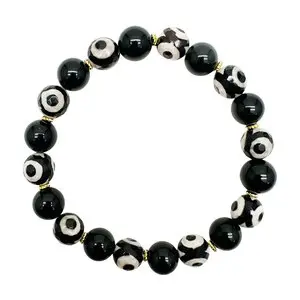 FARRA Dzi Agate Bead Bracelet - Black/white