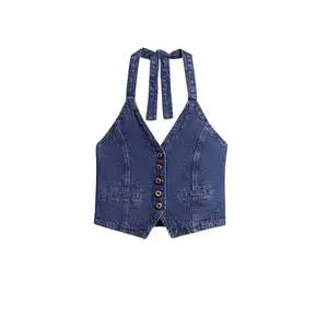 NOCTURNE Halter Neck Denim Vest - Blue