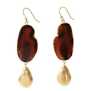 YAA YAA LONDON Statement Agate And Gold Plated Drop Earrings - Gold/brown