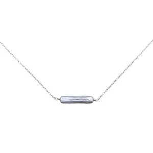 KIRI & BELLE Esme Baroque Pearl Bar Necklace - Silver