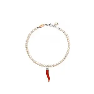 UNALOE Sterling Silver Baroque Pearl Cornicello Charm Bracelet - Silver/white