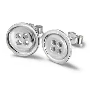 LUCY QUARTERMAINE Large Button Stud Earrings - Silver