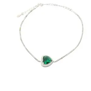 HARFI Heart Charm Sterling Silver Bracelet - Green/silver