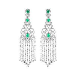 MERAKI BY RASHMI BAJAJ Chandelier Cubic Zirconia Drop Earrings - Green