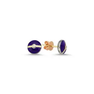 ECCE ARTISAN DIAMONDS Enamelled Mini Multi Diamond Button 14k Yellow Gold Stud Earrings - Blue/yellow