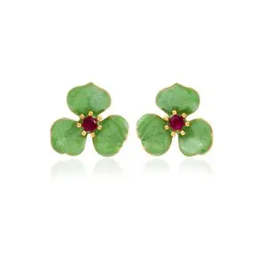 MILOU JEWELRY Light Petal Flower Earrings - Green