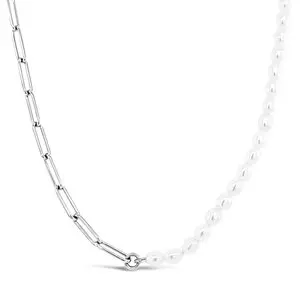 LUTIRO Paperclip & Freshwater Pearl Necklace - Silver