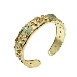 FARRA Prehnite Stone Bangle - Green