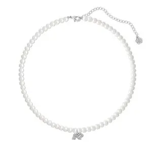 CLOUD HAVEN Faux-pearl Chain Logo Pendant Necklace - Silver/white
