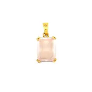 GEM BAZAAR JEWELLERY Rose Quartz Vermeil Pendant Necklace - Orange/gold