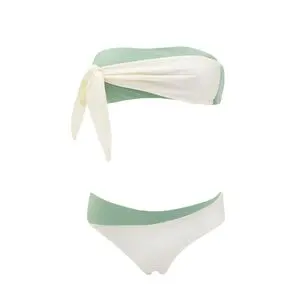 AULALA PARIS Twinkle Star Bi-colour Bandeau Bikini With Knot - Green