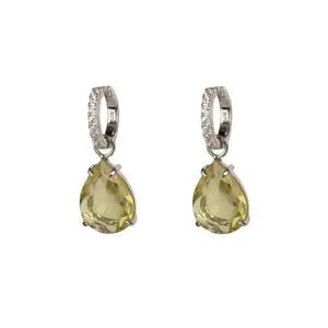 Bounkit Silver Paisley Huggie Earrings With Lemon Quartz - Silver/yellow