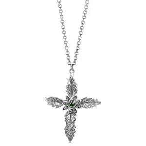 UNALOE Silver Cross Amen Necklace With Emerald - Silver/green