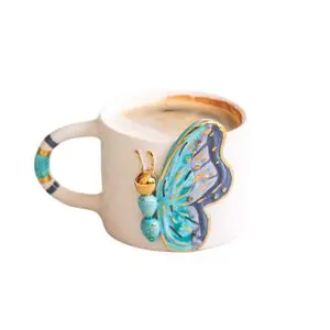 ANATOLIACRAFT Turquoise Butterfly Handmade Ceramic Mug - Blue