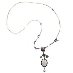 GEM KINGDOM Silver And Pearl Necklace With Flower Pendant - Silver/white