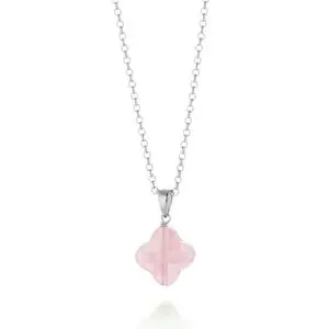 NELLOU JEWELLERY Clover Gemstone Necklace - Silver/pink