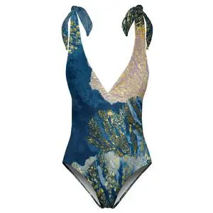 ALOHA FROM DEER Aloha From Deer One Piece Swimsuit With Golden Seaweed Print Blue