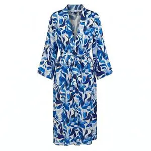 ELISE SEREN Silk Crepe De Chine Midi Kimono - Blue