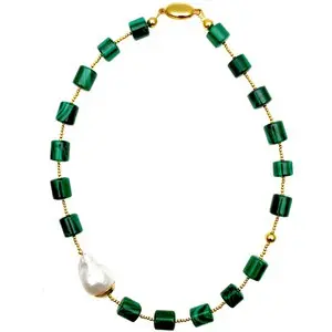 FARRA Malachite And Pearl Necklace - Green
